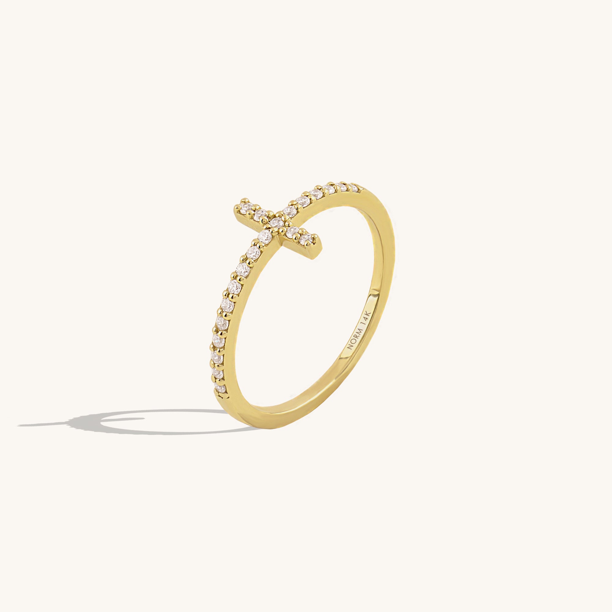 Real Gold Minimal Pave Cross Stacking Ring for Women – NORM JEWELS