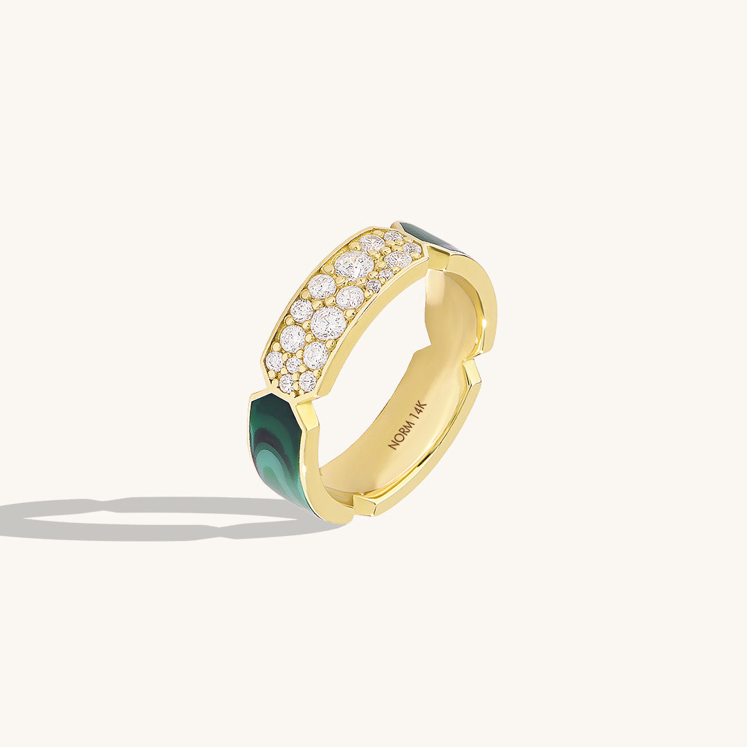 14k Solid Gold Green Enamel and Pave Bold Band Ring – NORM JEWELS
