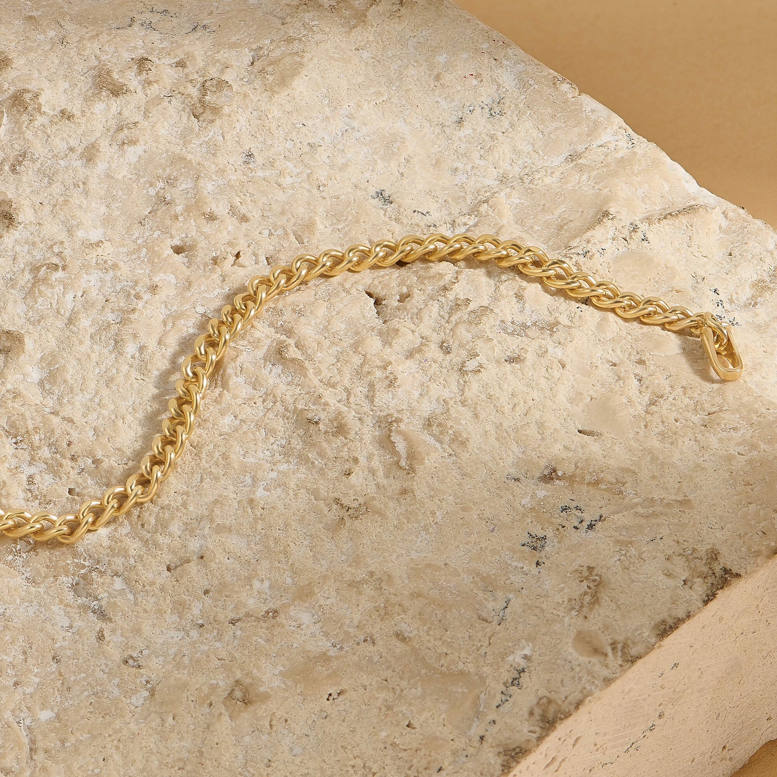 14K Real Yellow Gold Flat Curb Link Chain Bracelet for Women