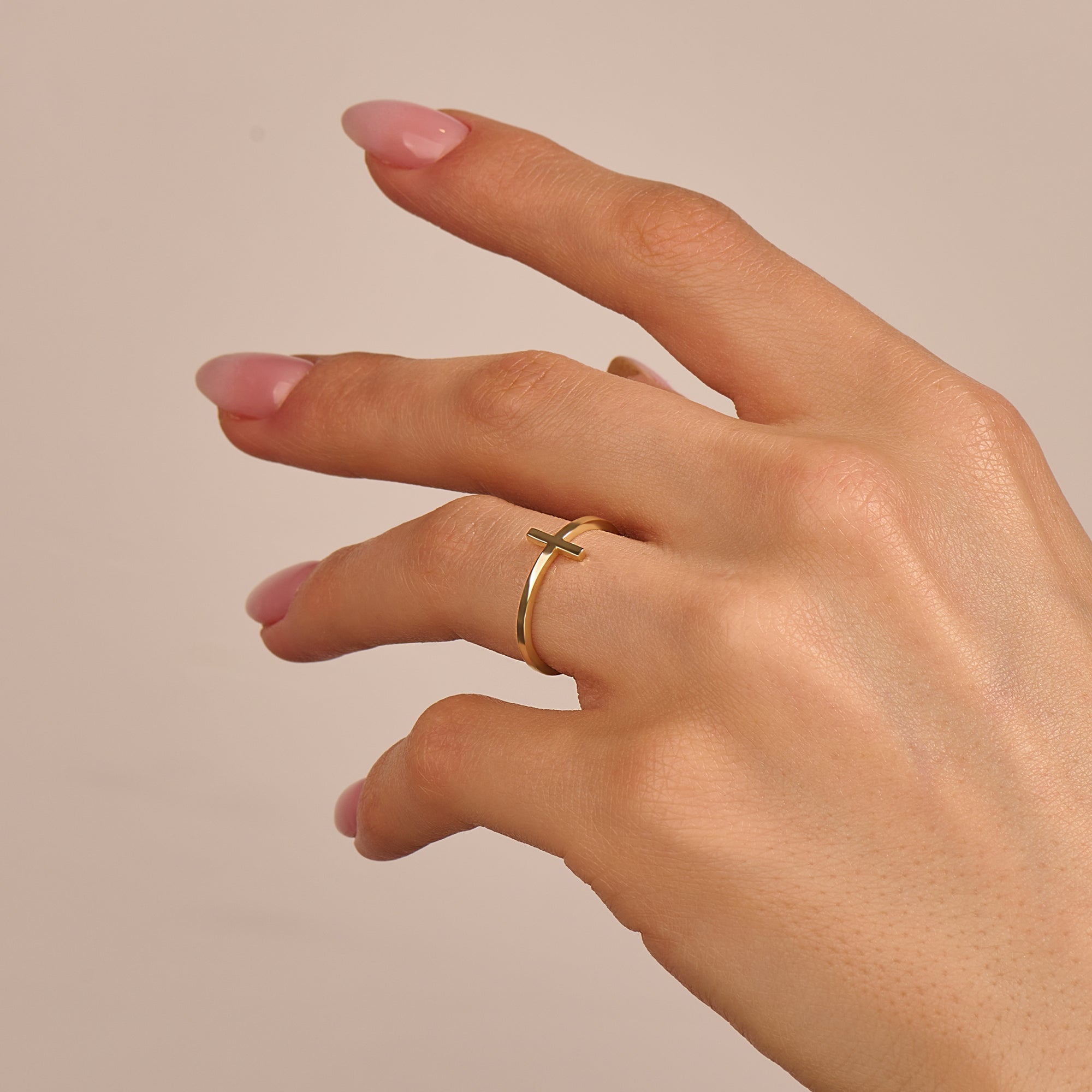 Solid Yellow Gold Minimal Cross Stacking Ring for Women – NORM JEWELS