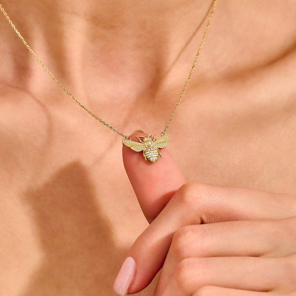 Diamond Bee Statement Necklace in 14K Solid Gold