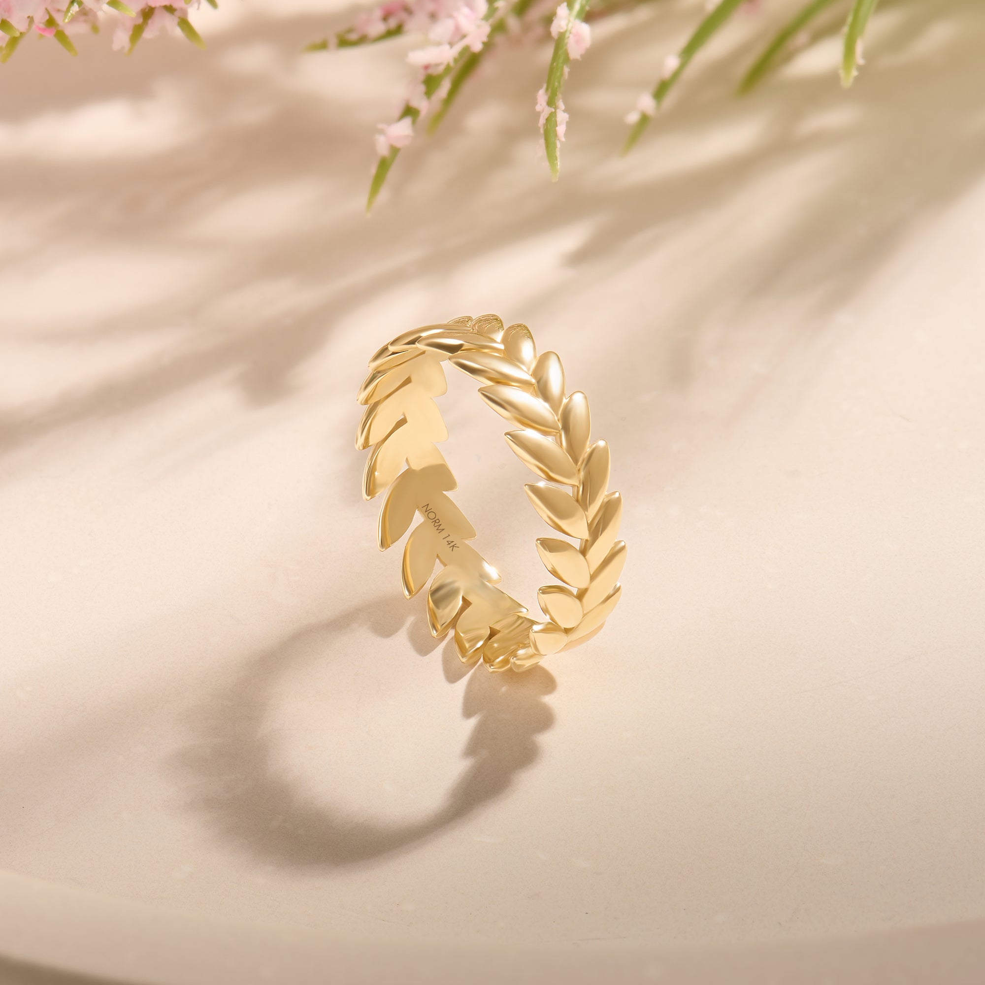 14K Real Yellow Gold Laurel Wreath Band Ring – NORM JEWELS