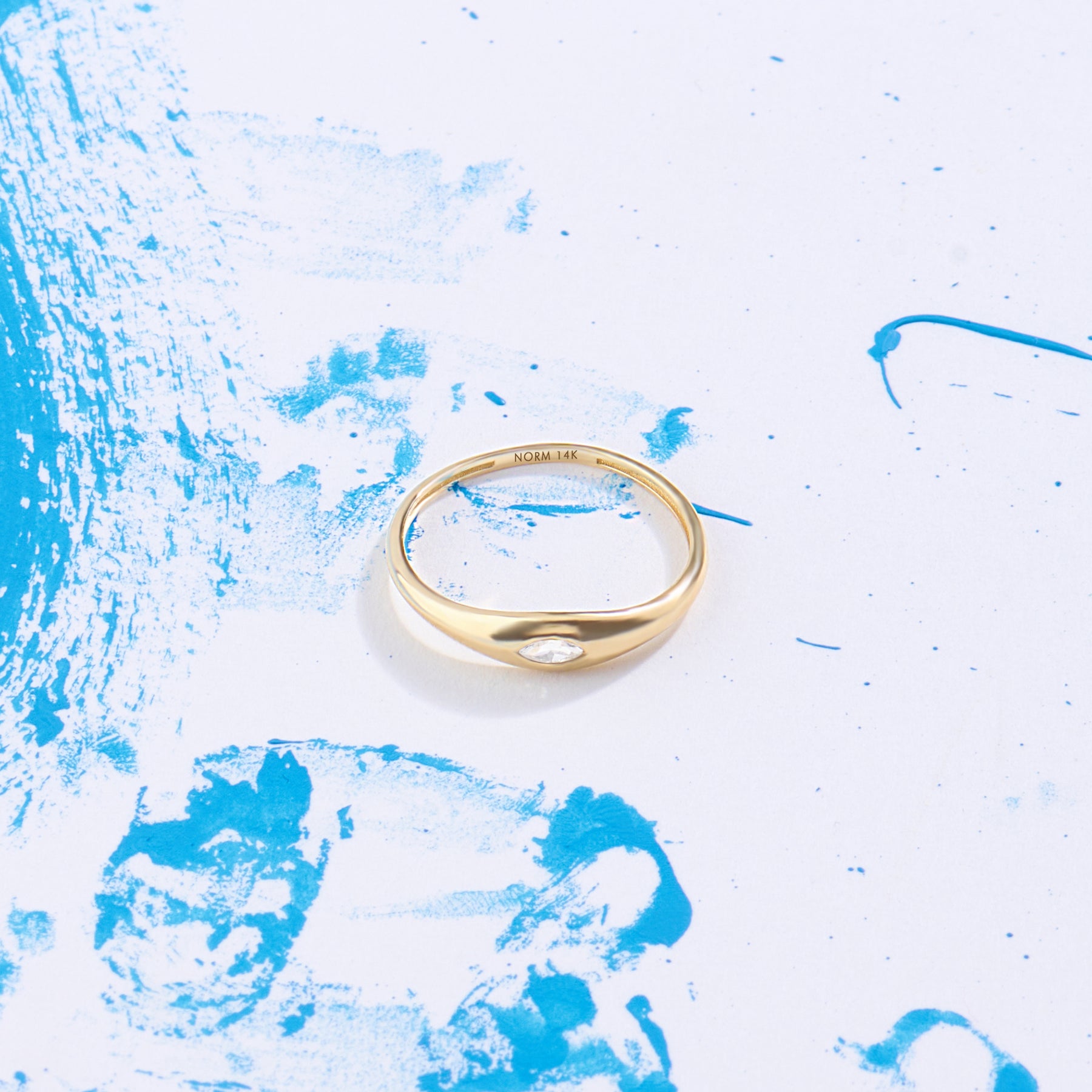 Real Yellow Gold Marquise Bezel Signet Ring for Women