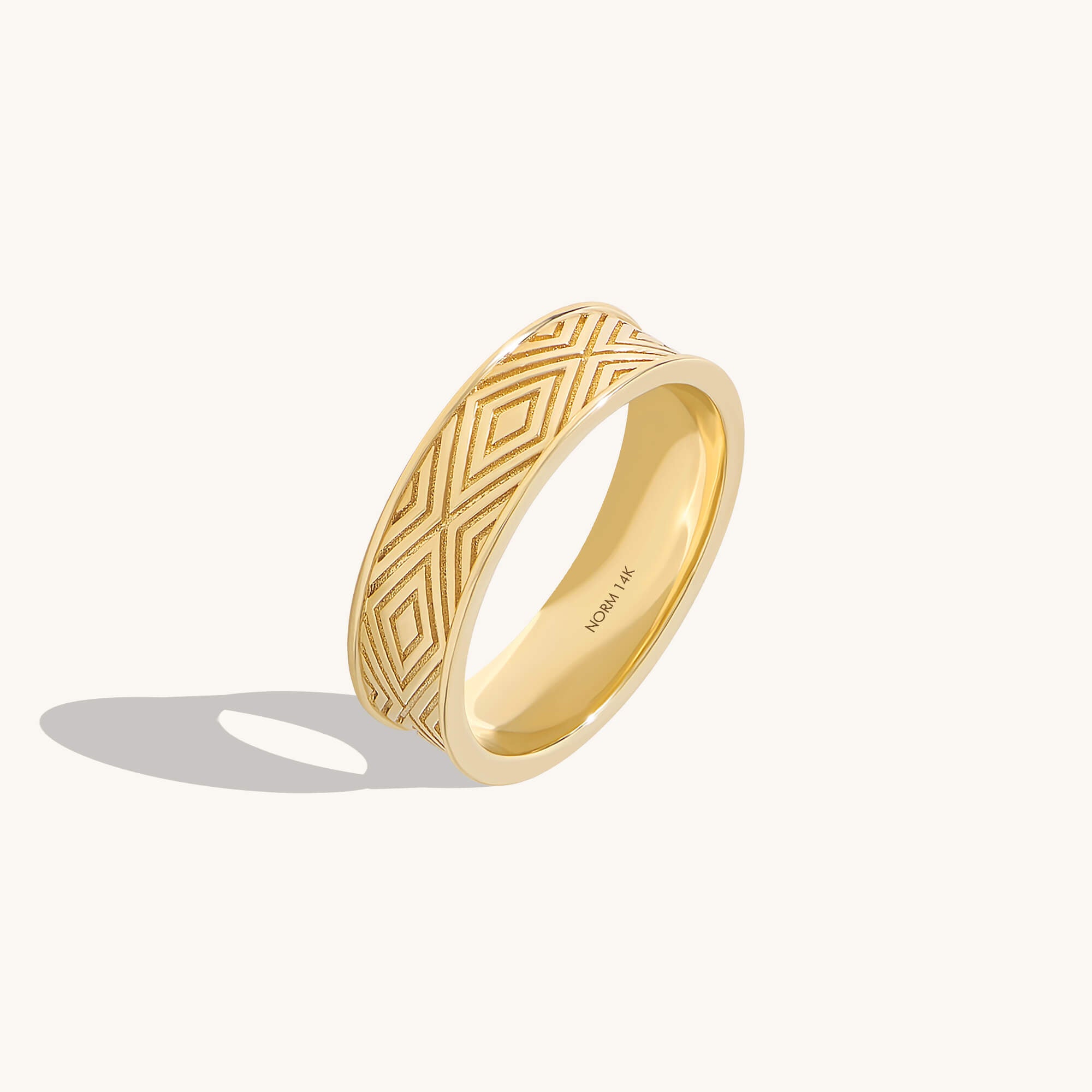Bold Rhombus Engraved Band Ring in Real Yellow Gold