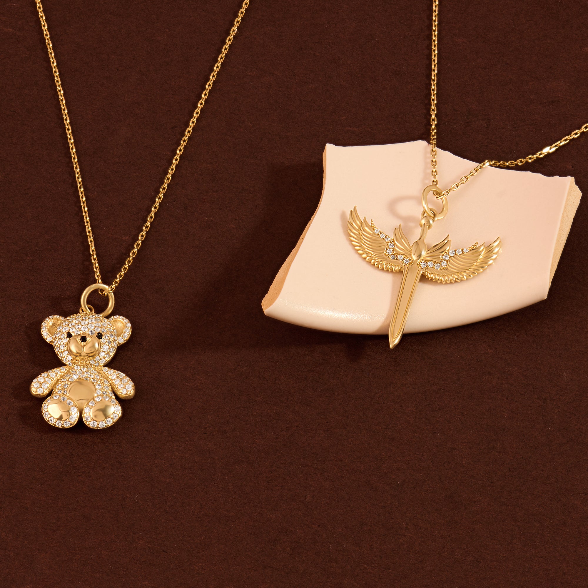 14k Real Gold Paved Teddy Bear Necklace for Women – NORM JEWELS