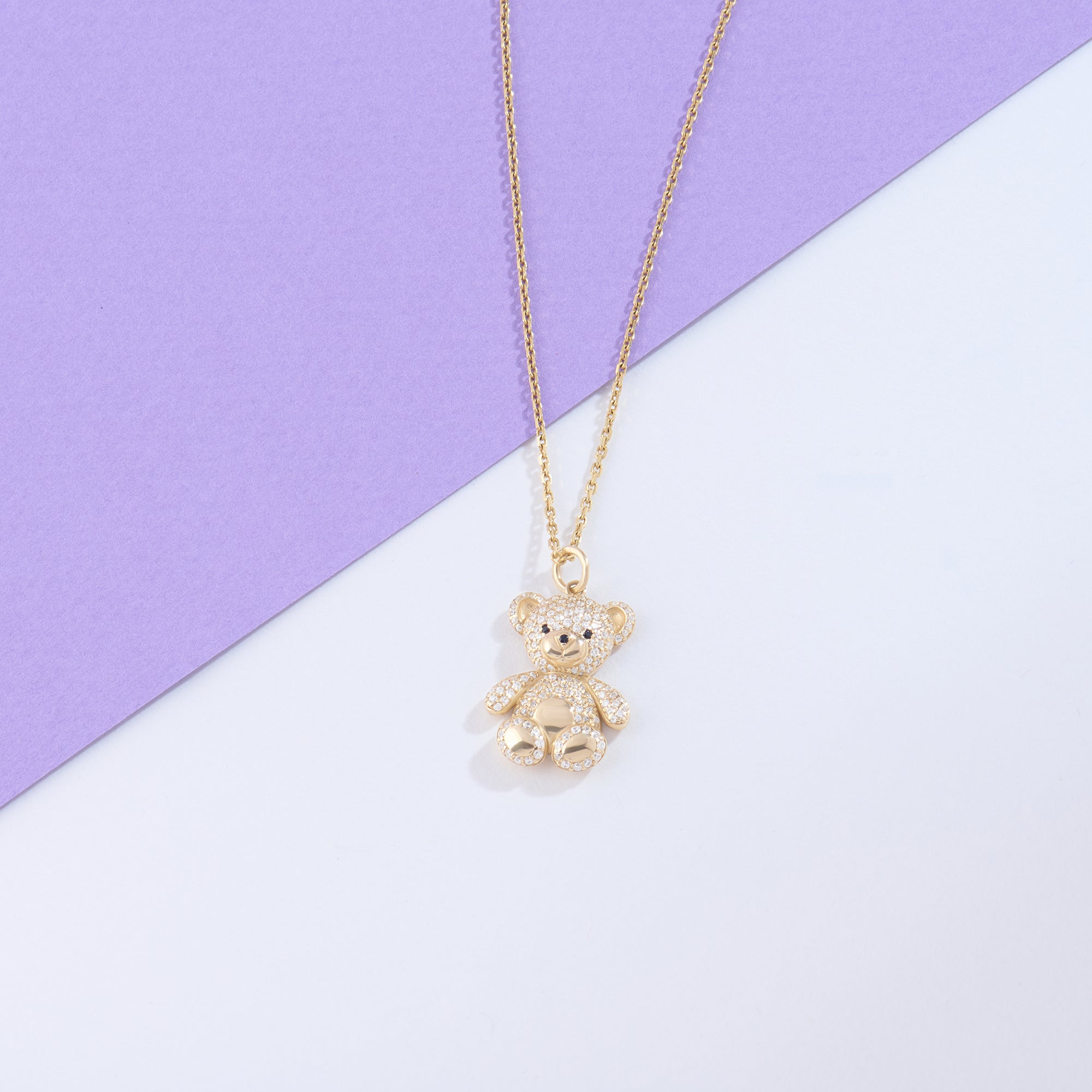 14k Real Gold Paved Teddy Bear Necklace for Women – NORM JEWELS