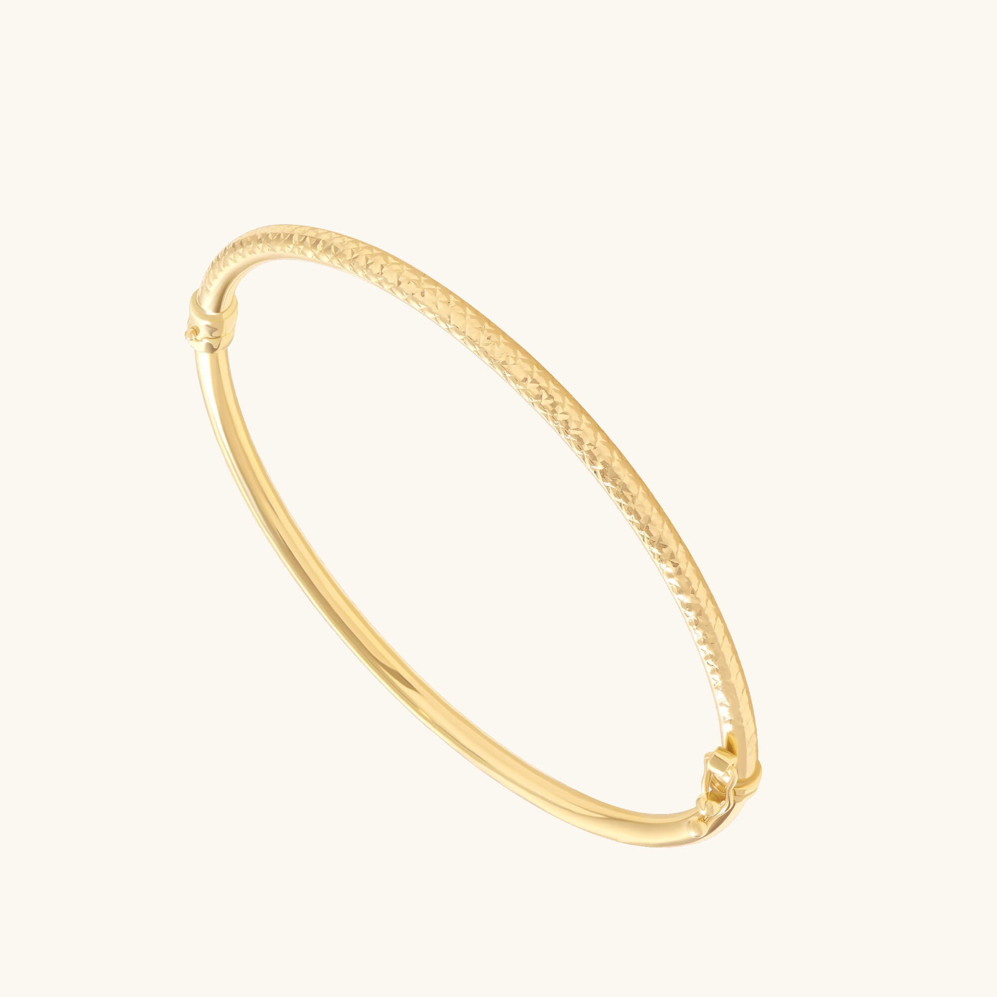 14K Solid Gold Textured Bangle Bracelet for Women