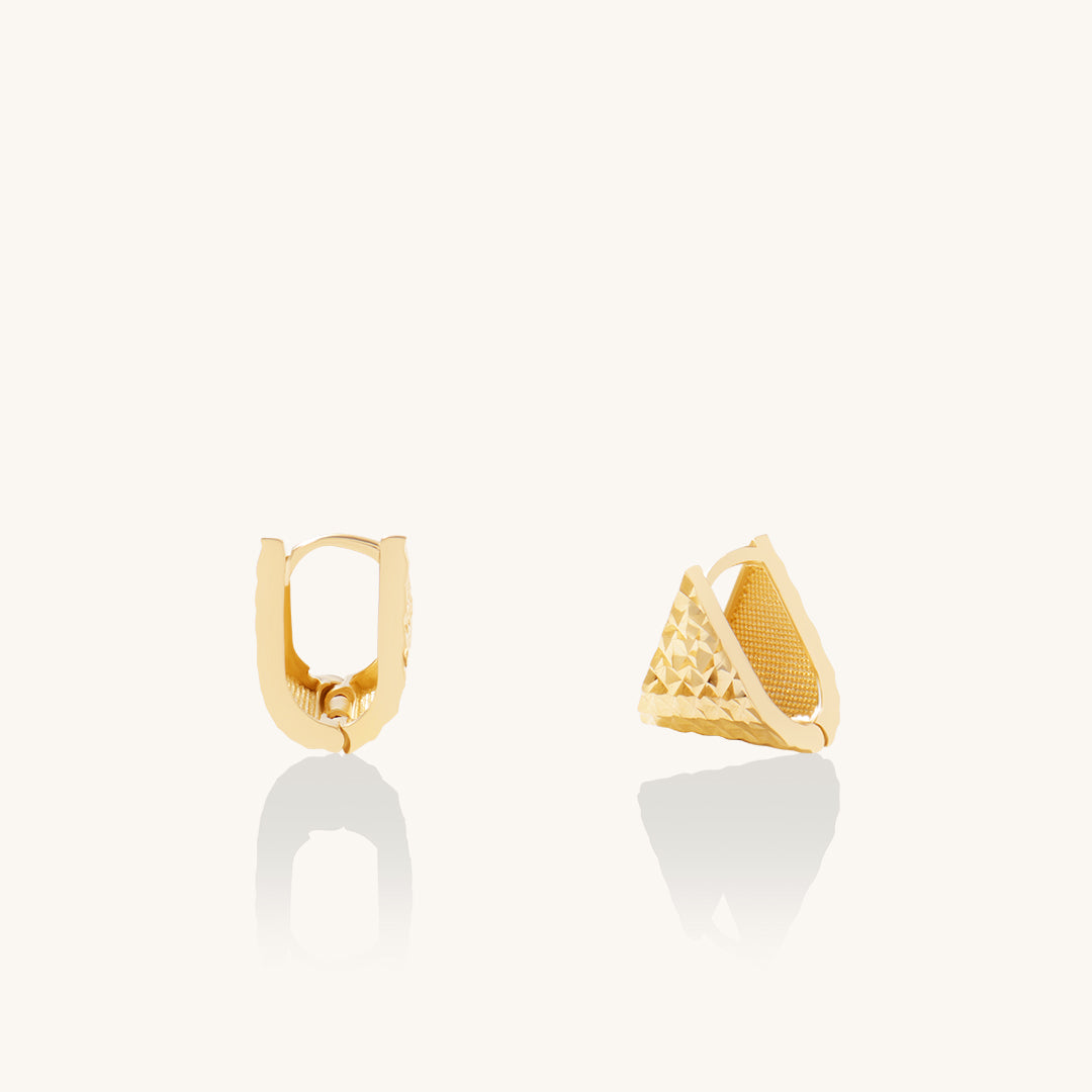 Delicate Textured Triangle Huggies in 14K Solid Yellow Gold