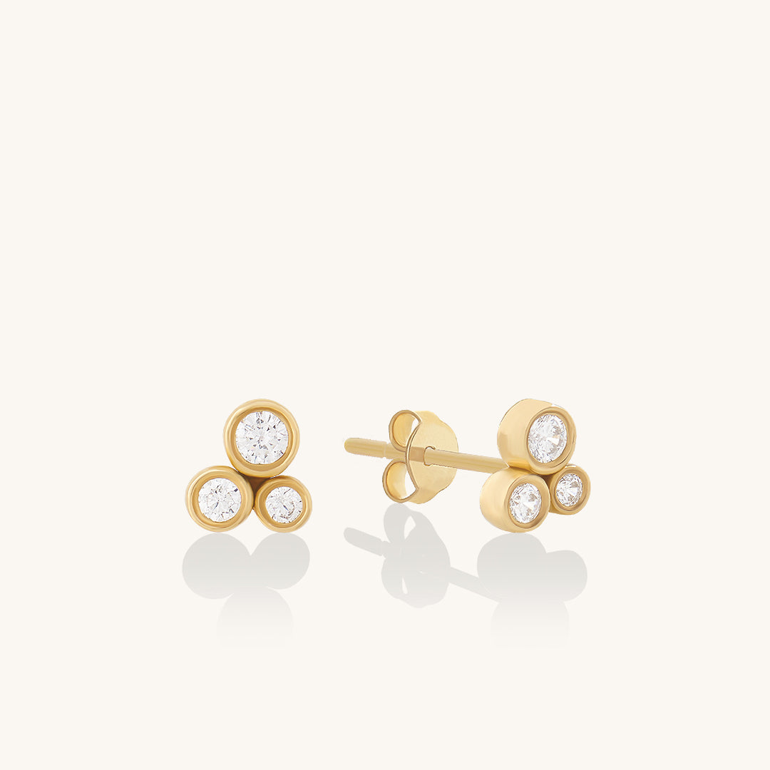 Women's 14k Gold Trio CZ Diamond Bezel Cluster Earrings