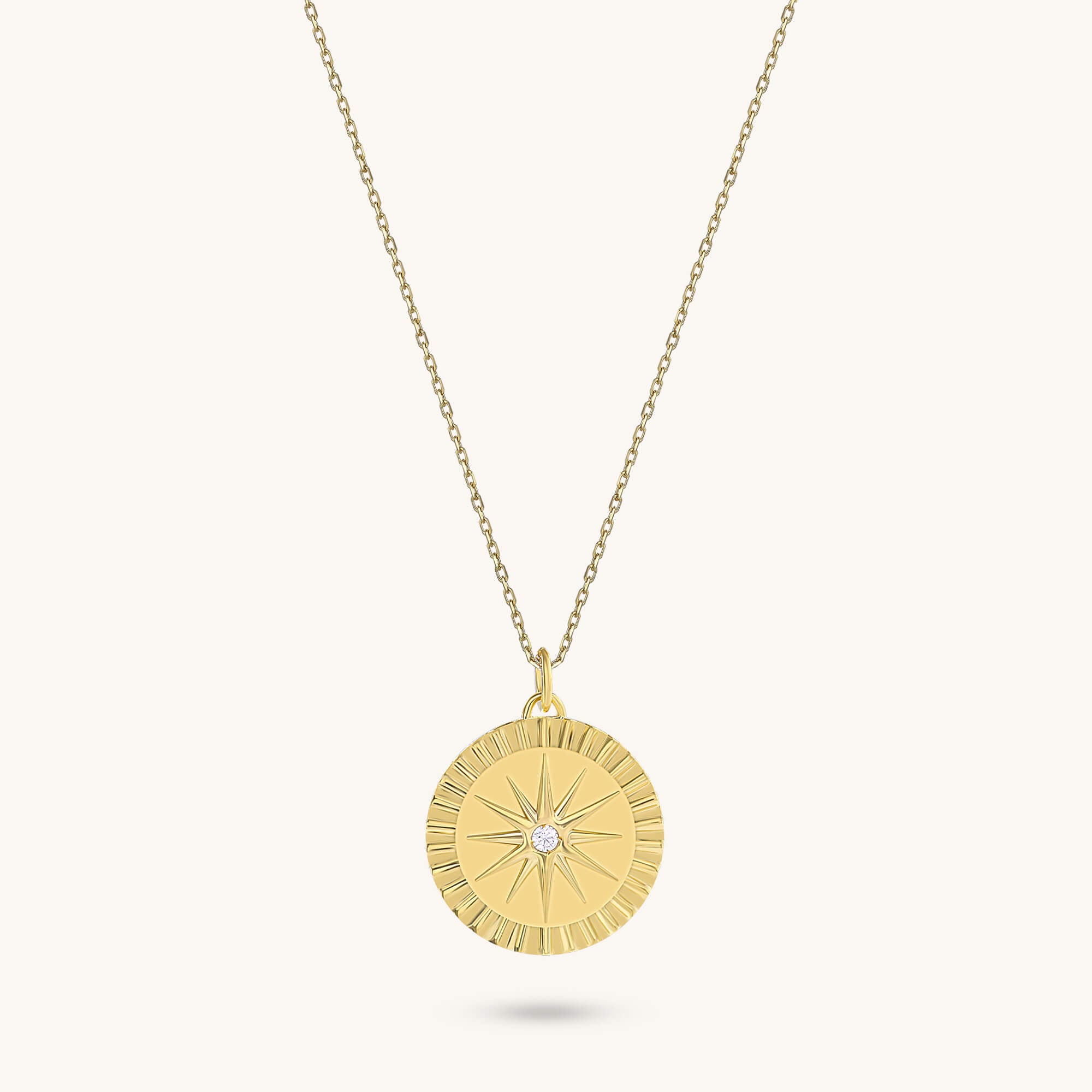Twelve Point North Star Coin Necklace in Gold Vermeil Silver