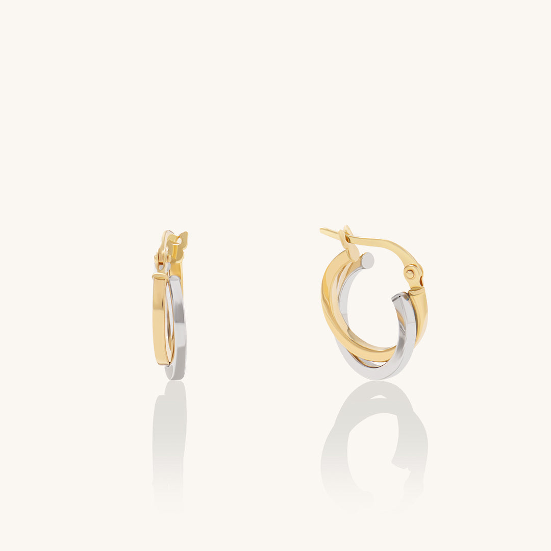 14K Real Gold Two Color Crossover Hoop Earrings