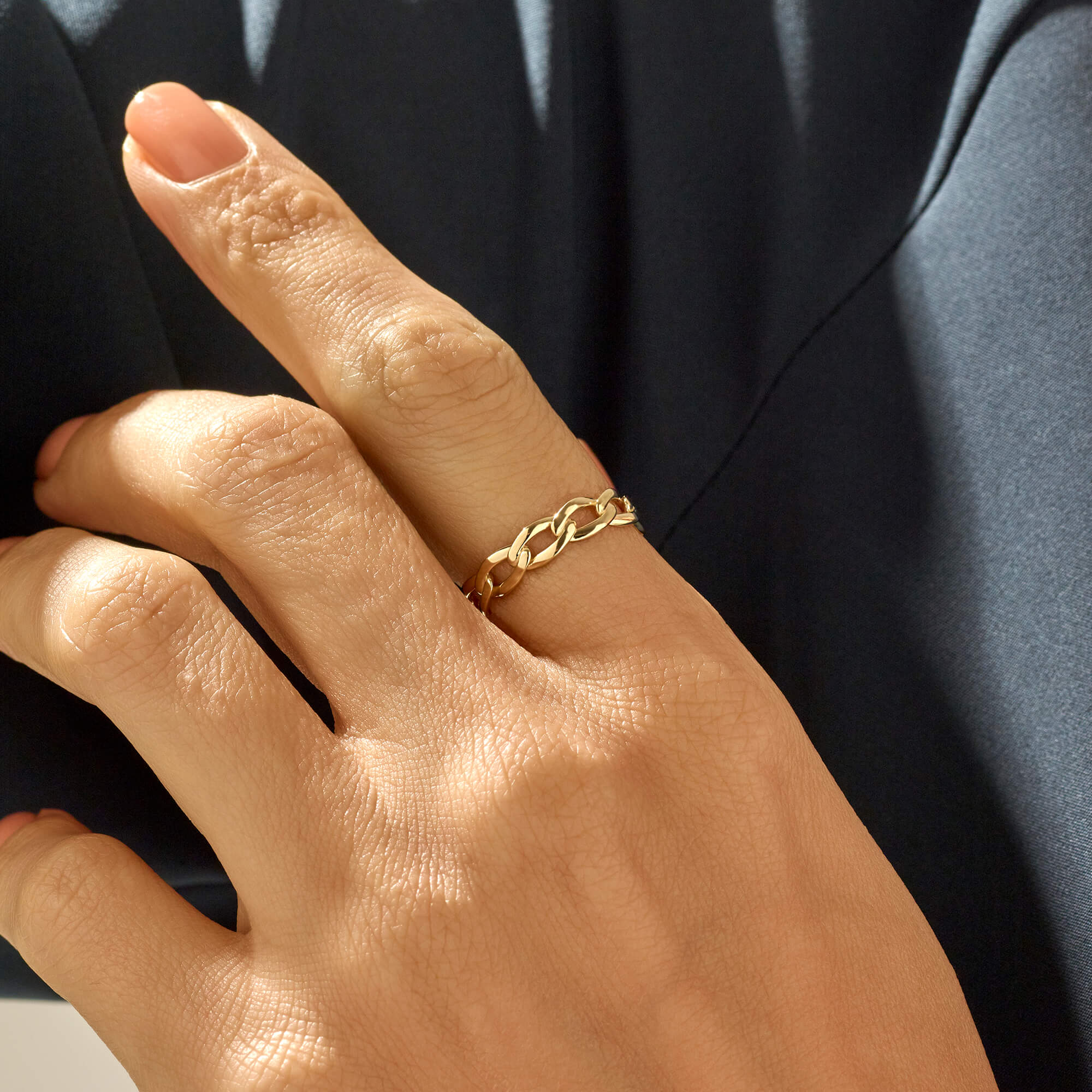 14k Solid Yellow Gold Bold Curb Chain Band Ring - Norm Jewels – NORM JEWELS