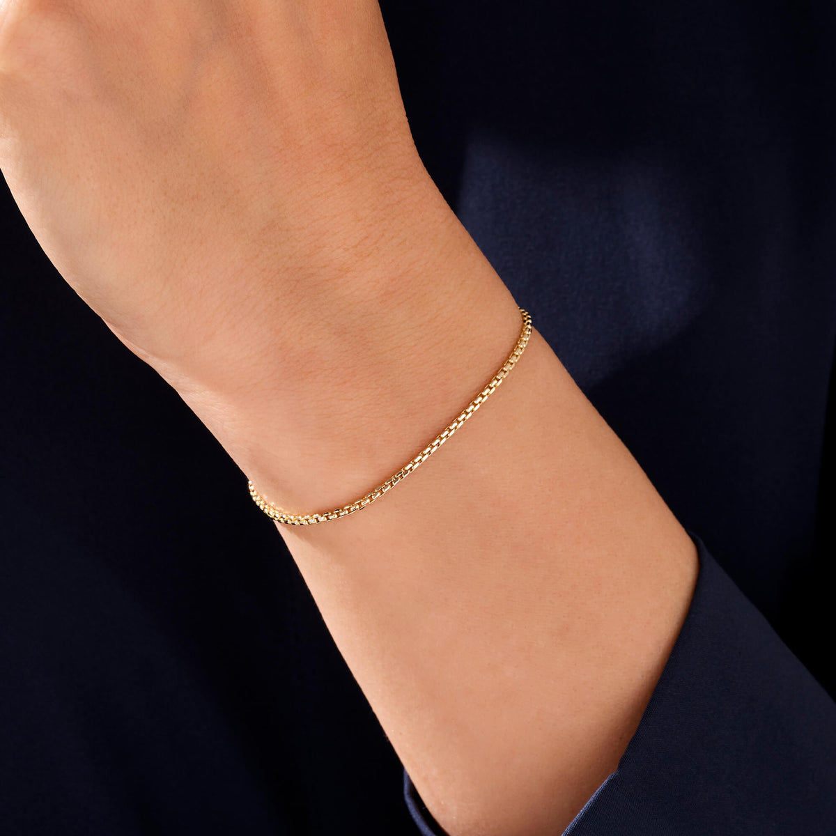 14k Real Yellow Gold Round Box Chain Bracelet for Women