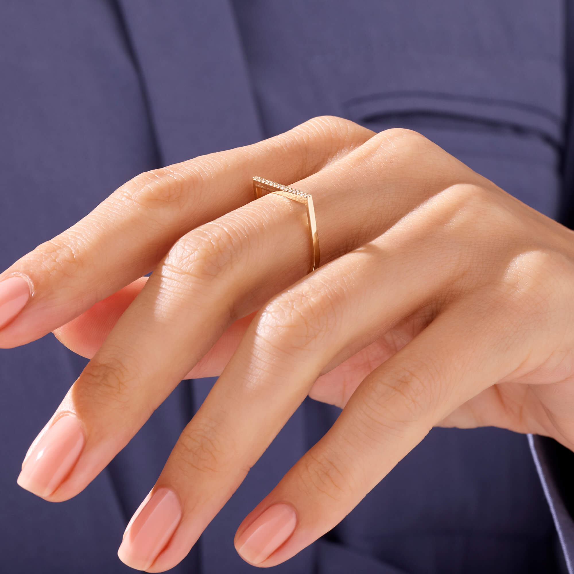 14k Solid Gold Stackable Paved Flat Bar Ring - Norm Jewels – NORM JEWELS