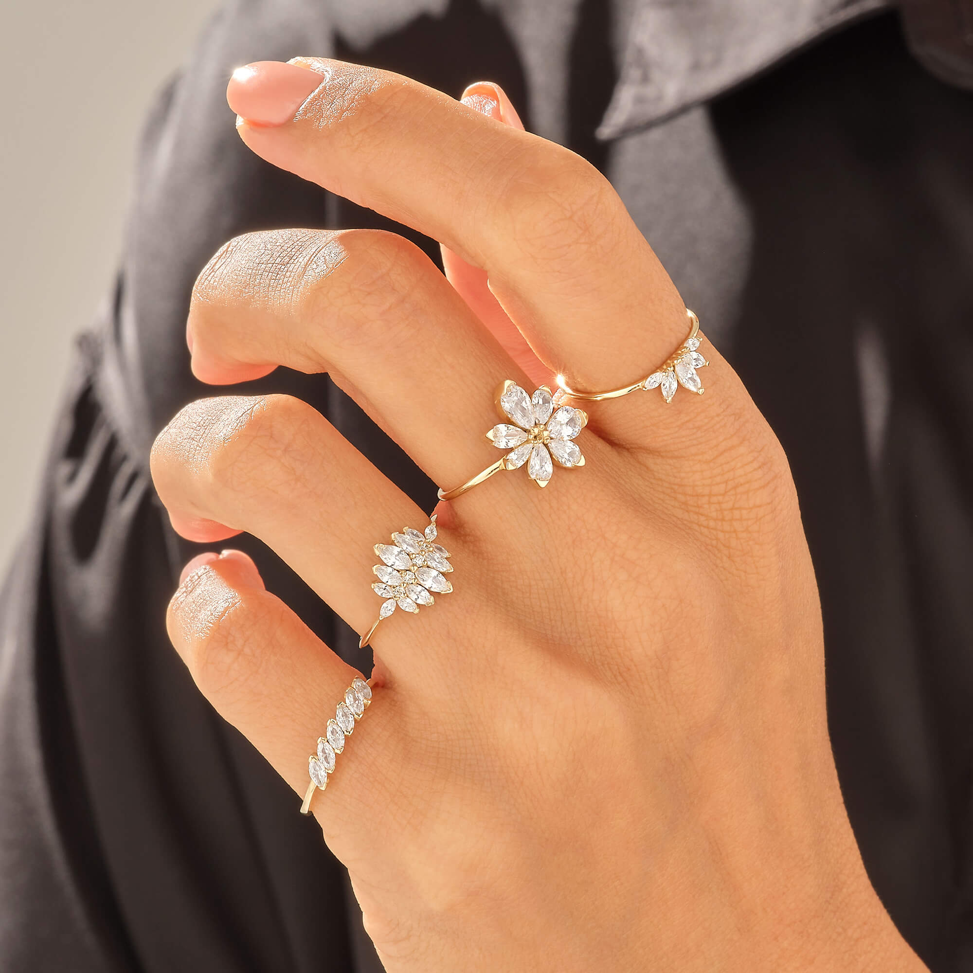 Solid Gold Flower Gemstone Statement Ring - Norm Jewels – NORM JEWELS