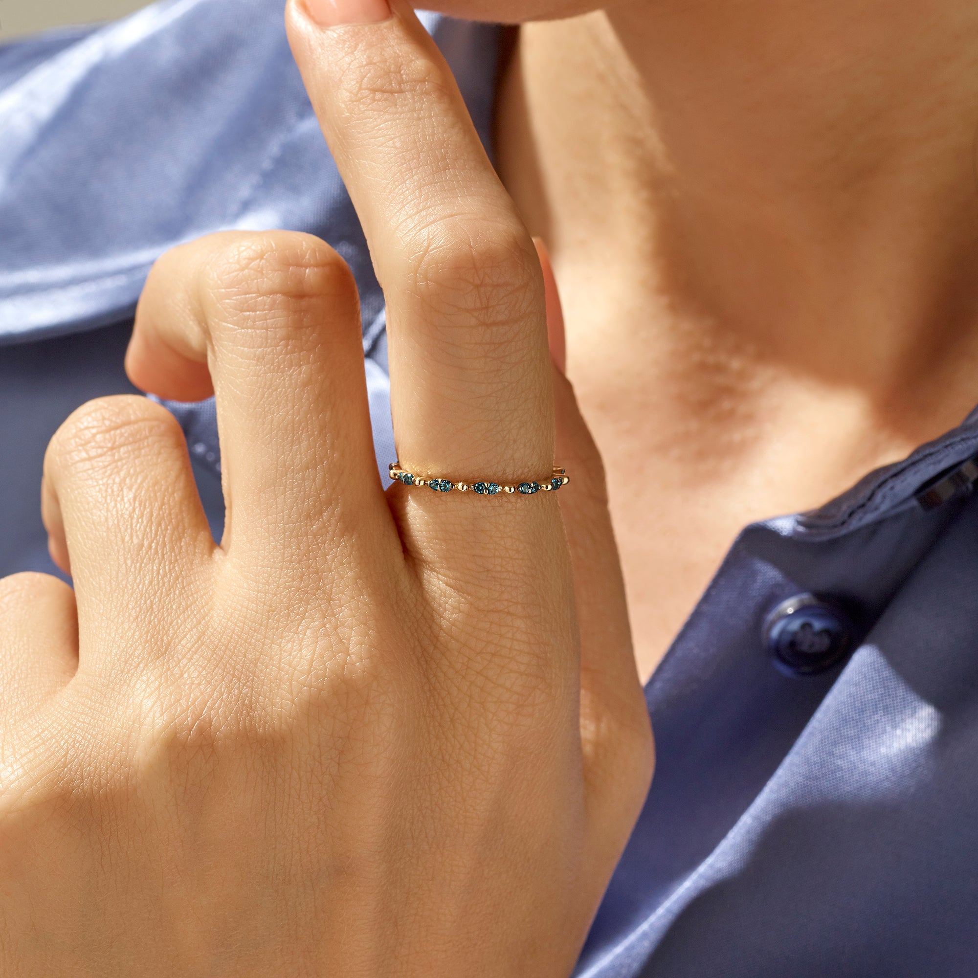 Solid Gold Blue Eternity Band Ring - Norm Jewels – NORM JEWELS