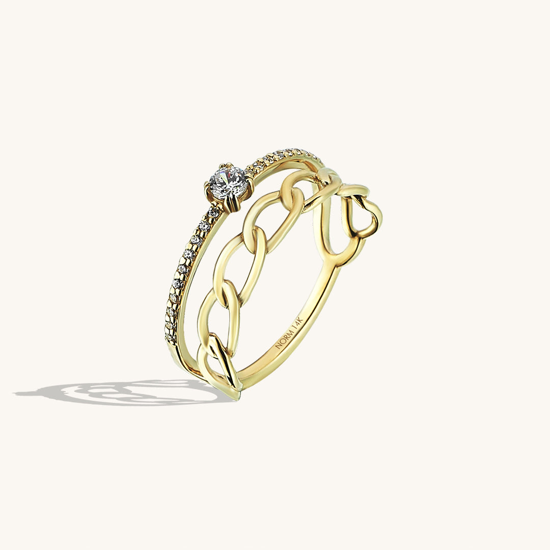 Oval Chain Double Engagement Ring in 14k Real Yellow Gold – NORM JEWELS