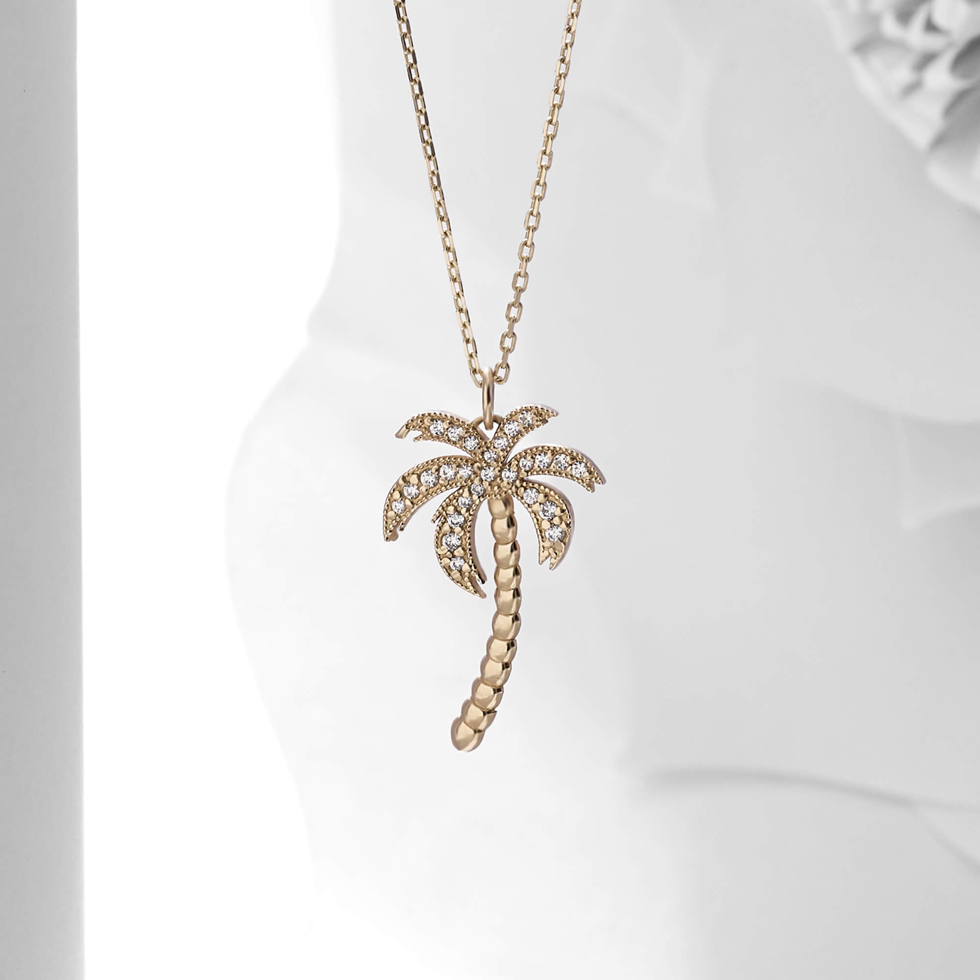 Women's Palm Tree Pendant Necklace in 14k Real Yellow Gold – NORM JEWELS