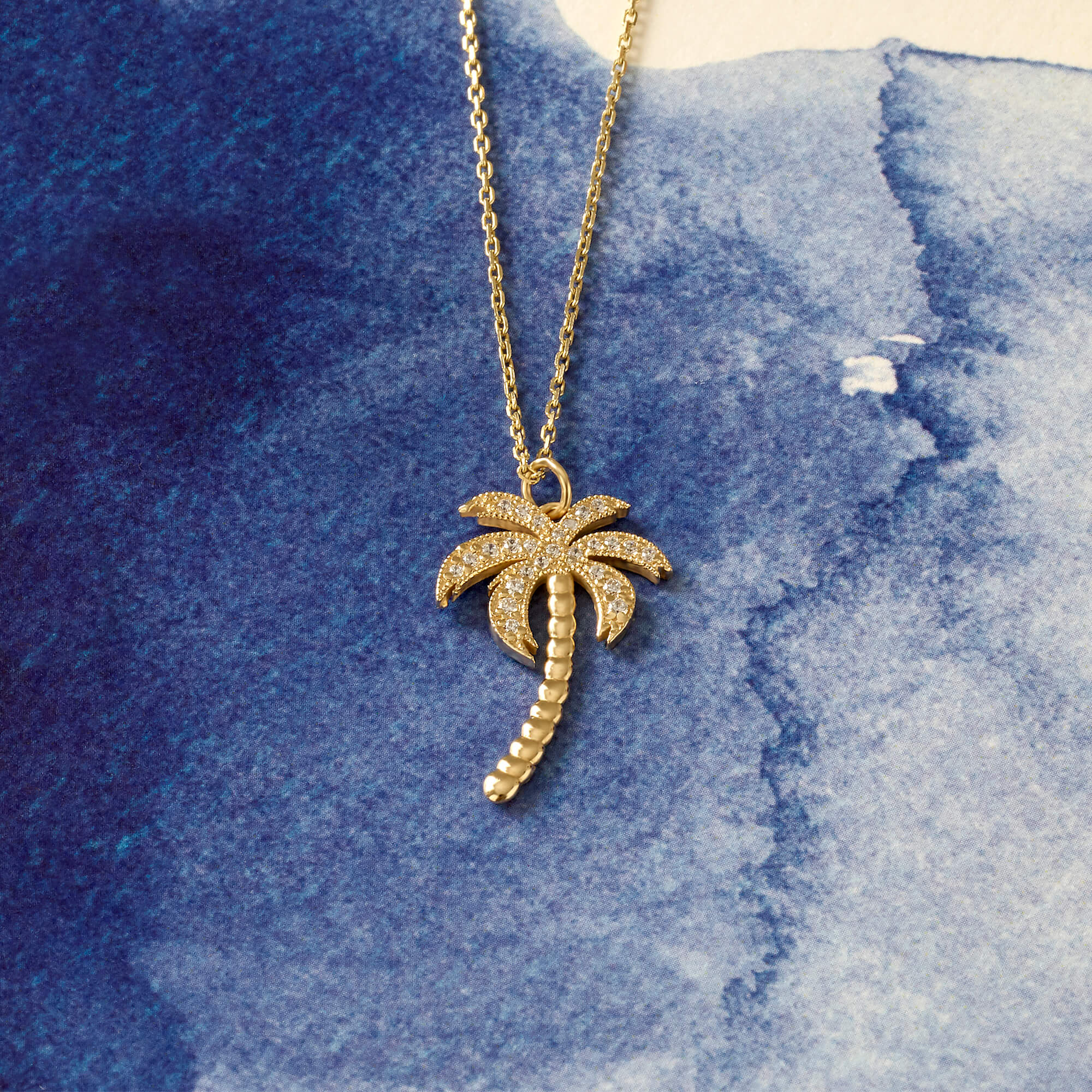 Women's Palm Tree Pendant Necklace in 14k Real Yellow Gold – NORM JEWELS