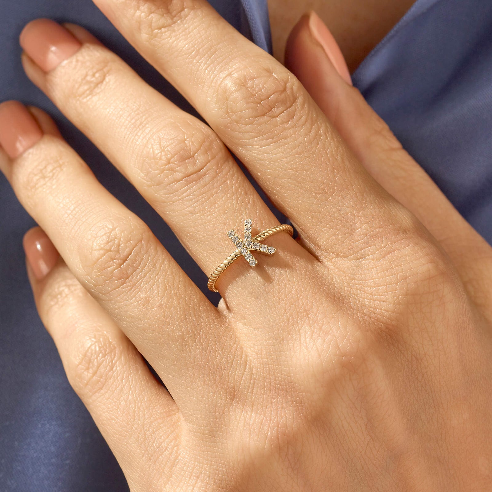 Women s Personalized Letter Ring in 14k Solid Yellow Gold NORM JEWELS