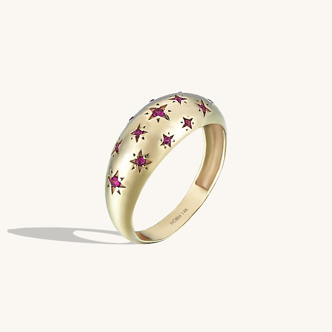 Women's Premium Bold Dome Pink Star Paved Ring 14k Real Gold – NORM JEWELS