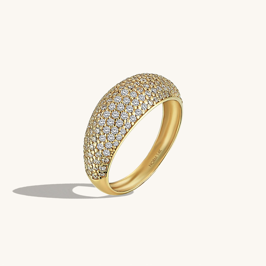 Premium Pave Dome Statement Ring in 14k Solid Yellow Gold – NORM JEWELS