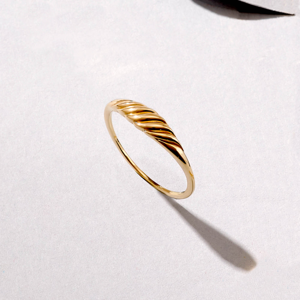 Slim Croissant Stacking Ring in Solid Yellow Gold