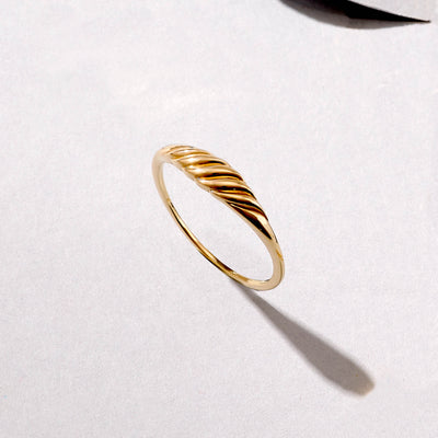 Slim Croissant Stacking Ring in Solid Yellow Gold