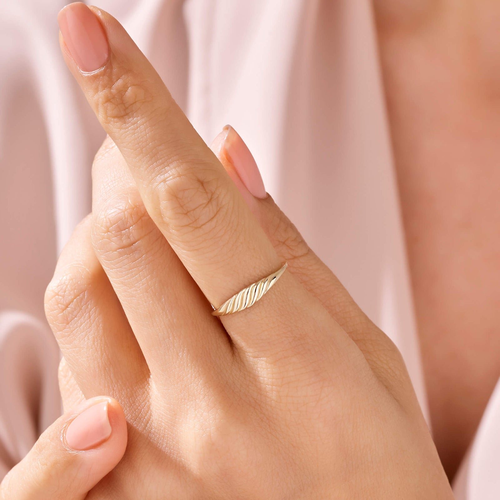 Slim Croissant Stacking Ring in Solid Yellow Gold