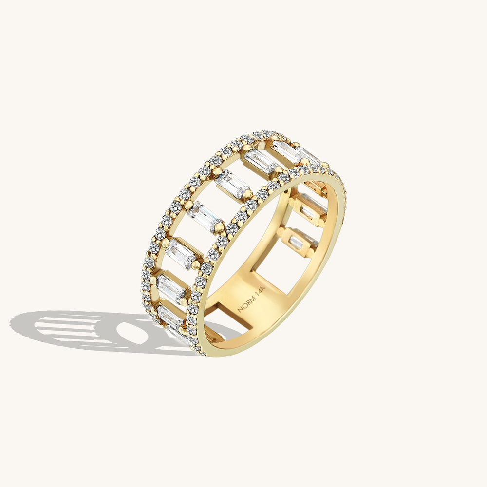 Women's Baguette Ladder Band Ring in 14k Gold