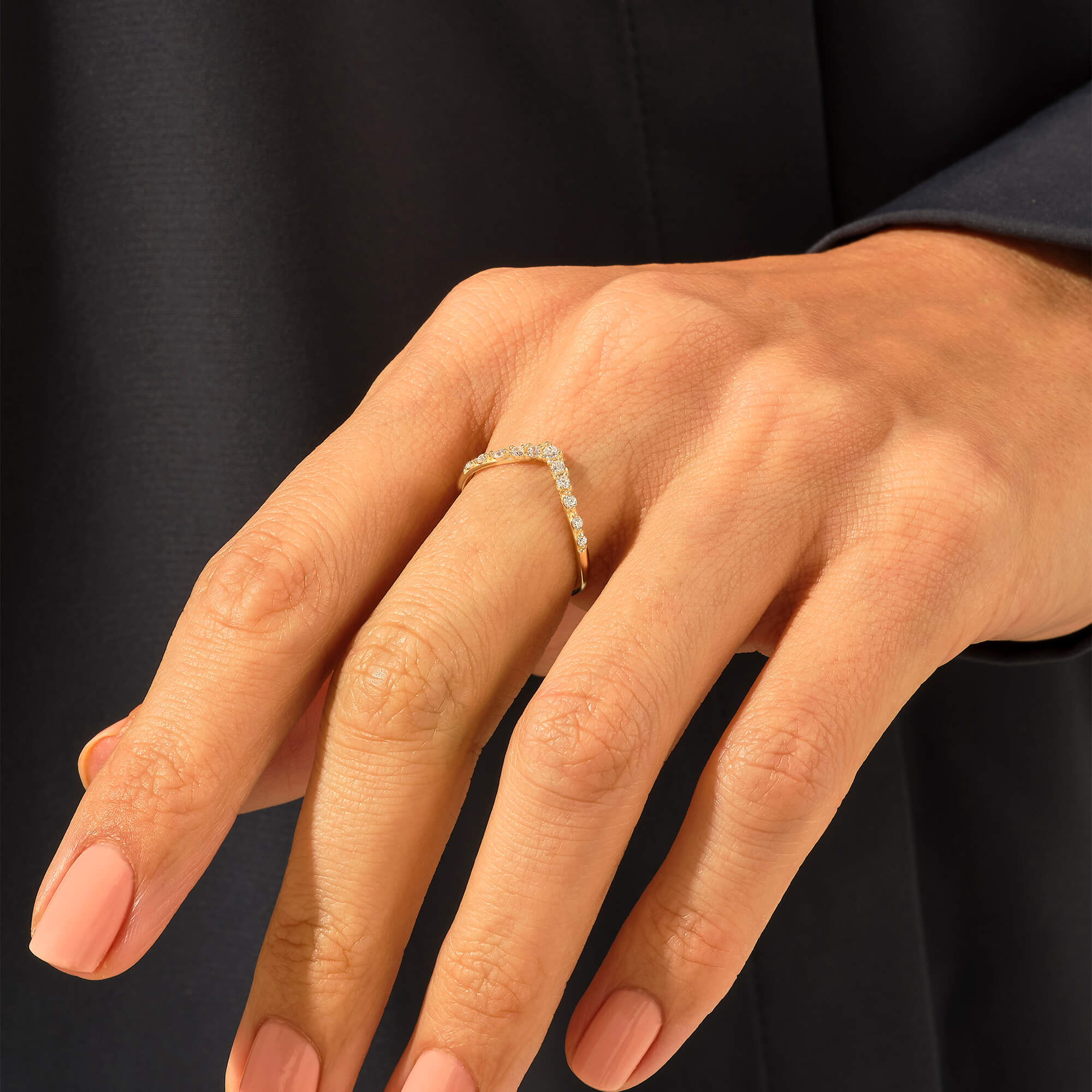 Diamond Curved Stackable Ring in 14k Solid Gold – NORM JEWELS