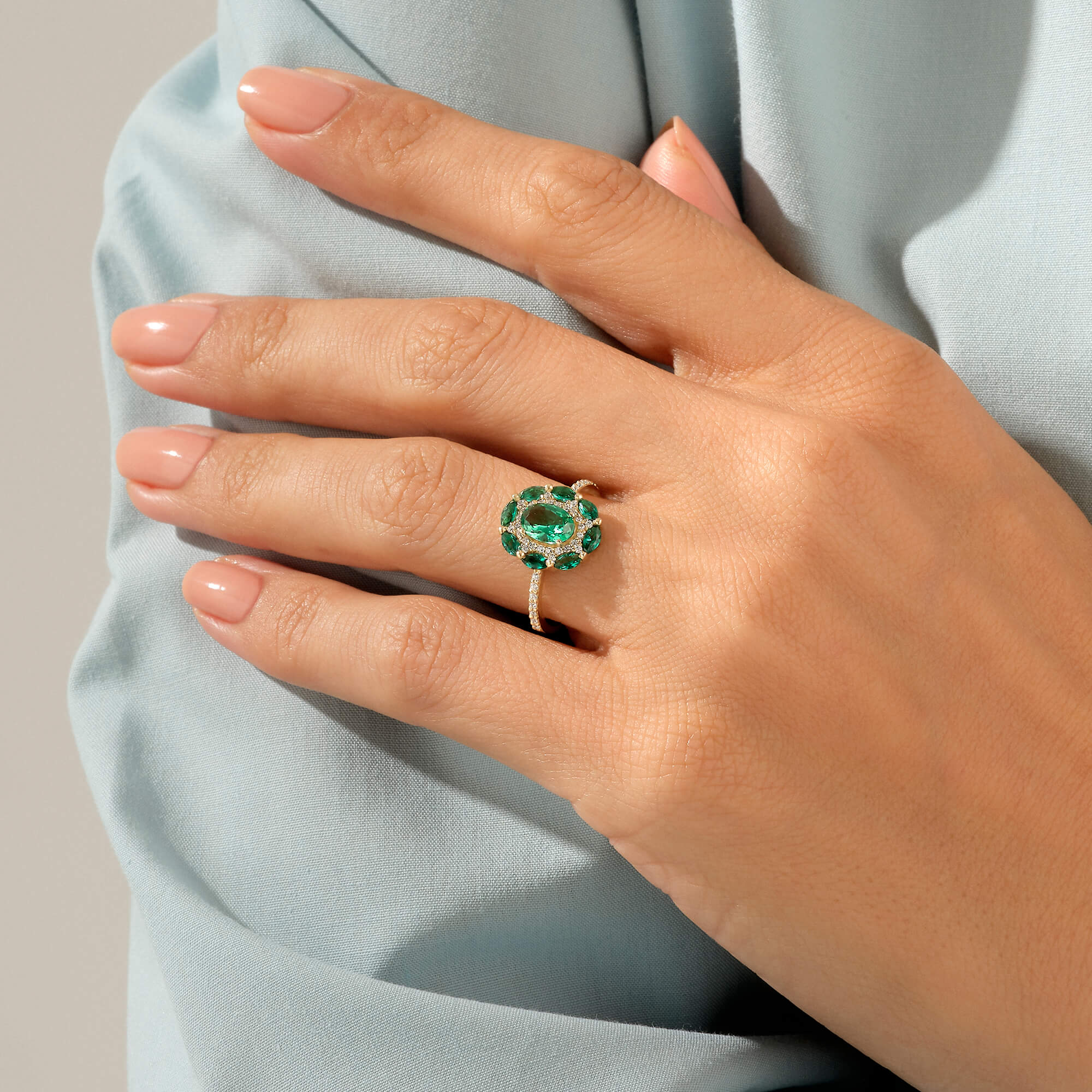 Emerald Floral Statement Ring in Solid Gold - Norm Jewels – NORM JEWELS
