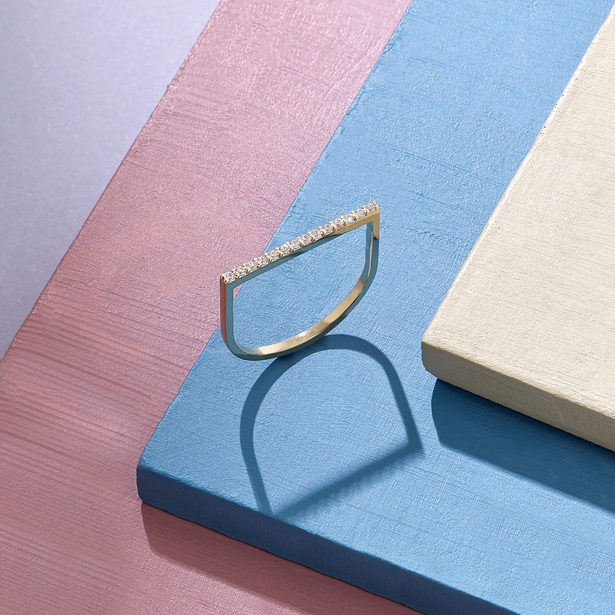 14k Solid Gold Stackable Paved Flat Bar Ring - Norm Jewels – NORM JEWELS