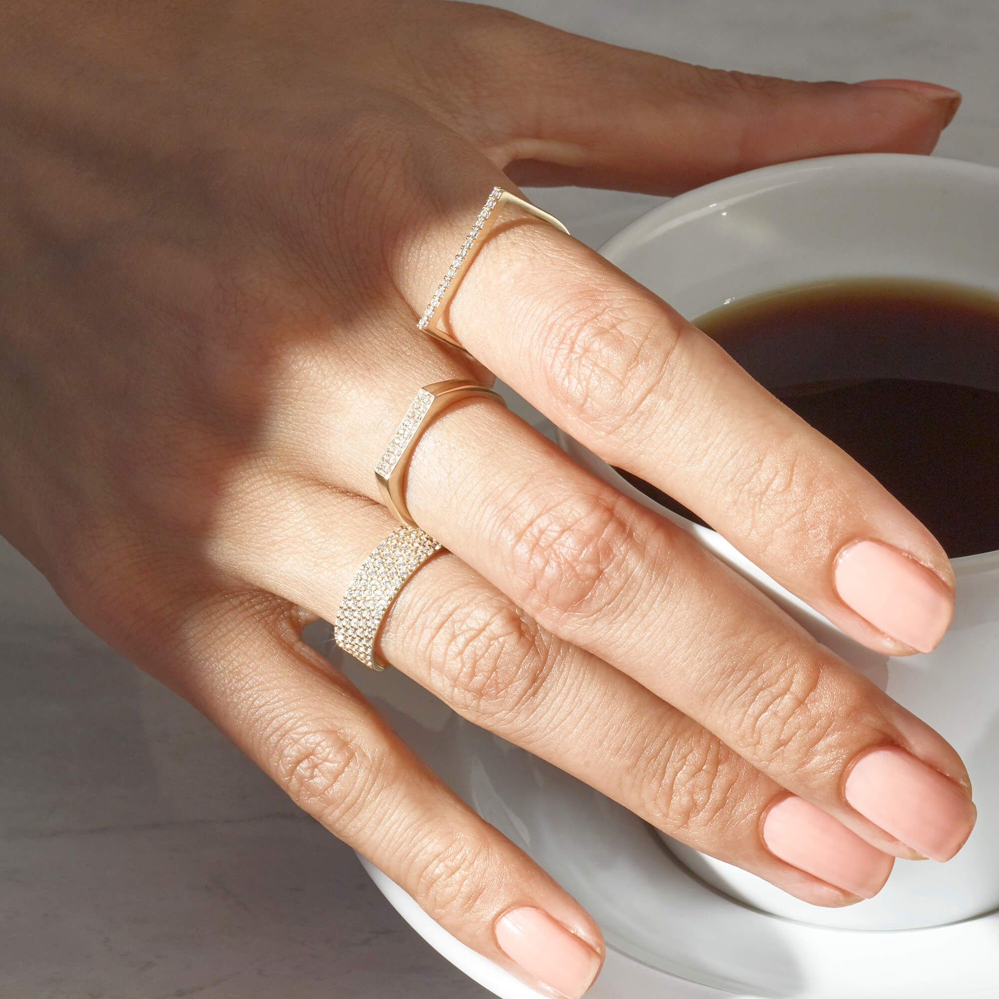 14k Solid Gold Stackable Paved Flat Bar Ring - Norm Jewels – NORM JEWELS