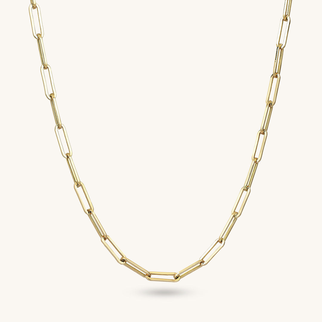 14k Real Yellow Gold Paperclip Link Chain Necklace for Women – NORM JEWELS
