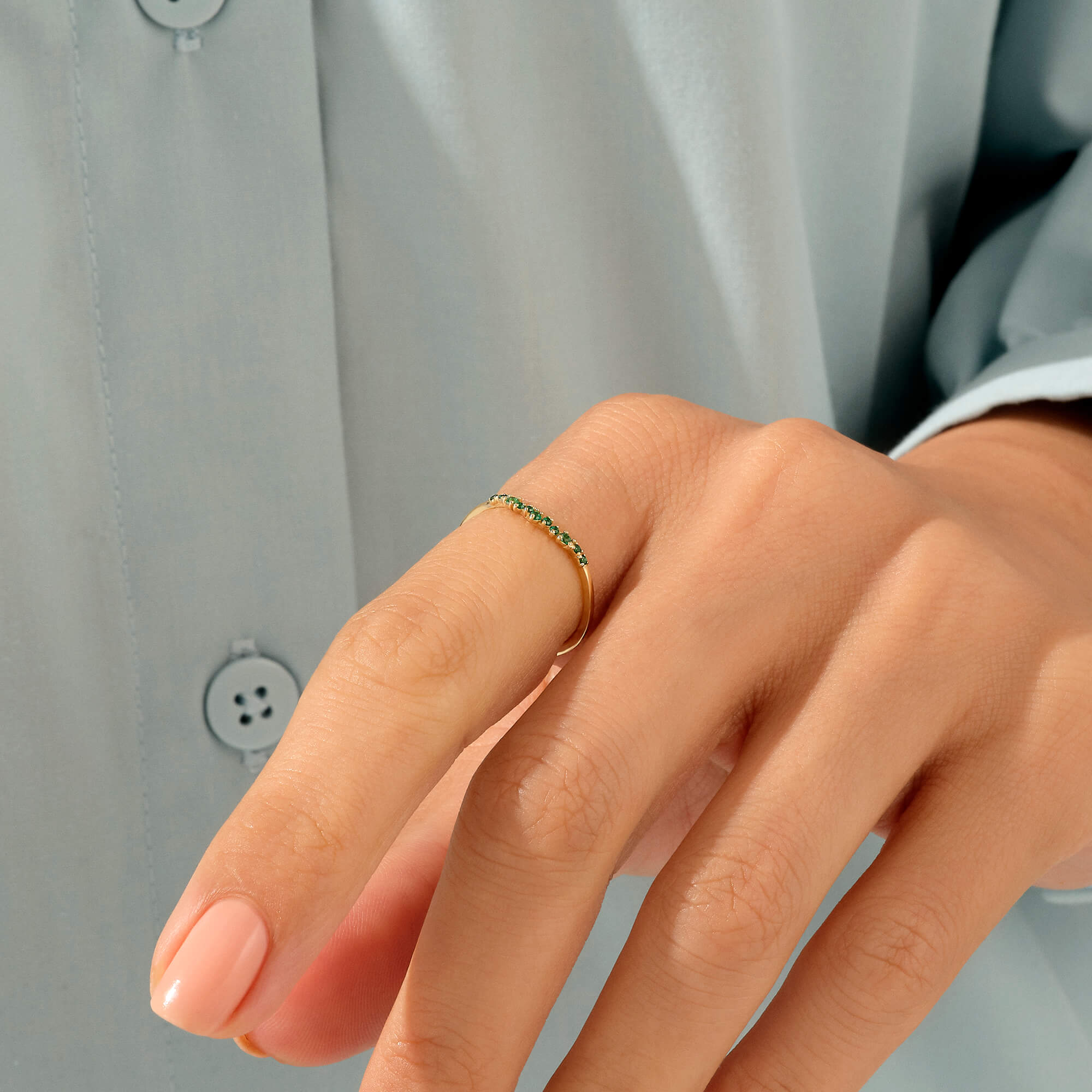 Minimalist Emerald Curved Stacking Ring in 14k Solid Gold – NORM JEWELS