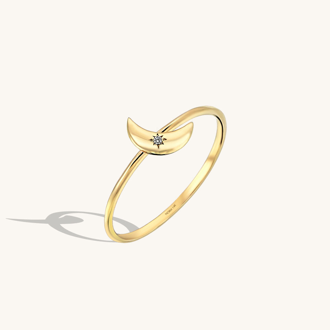Real Yellow Gold Crescent Moon Stackable Ring – NORM JEWELS