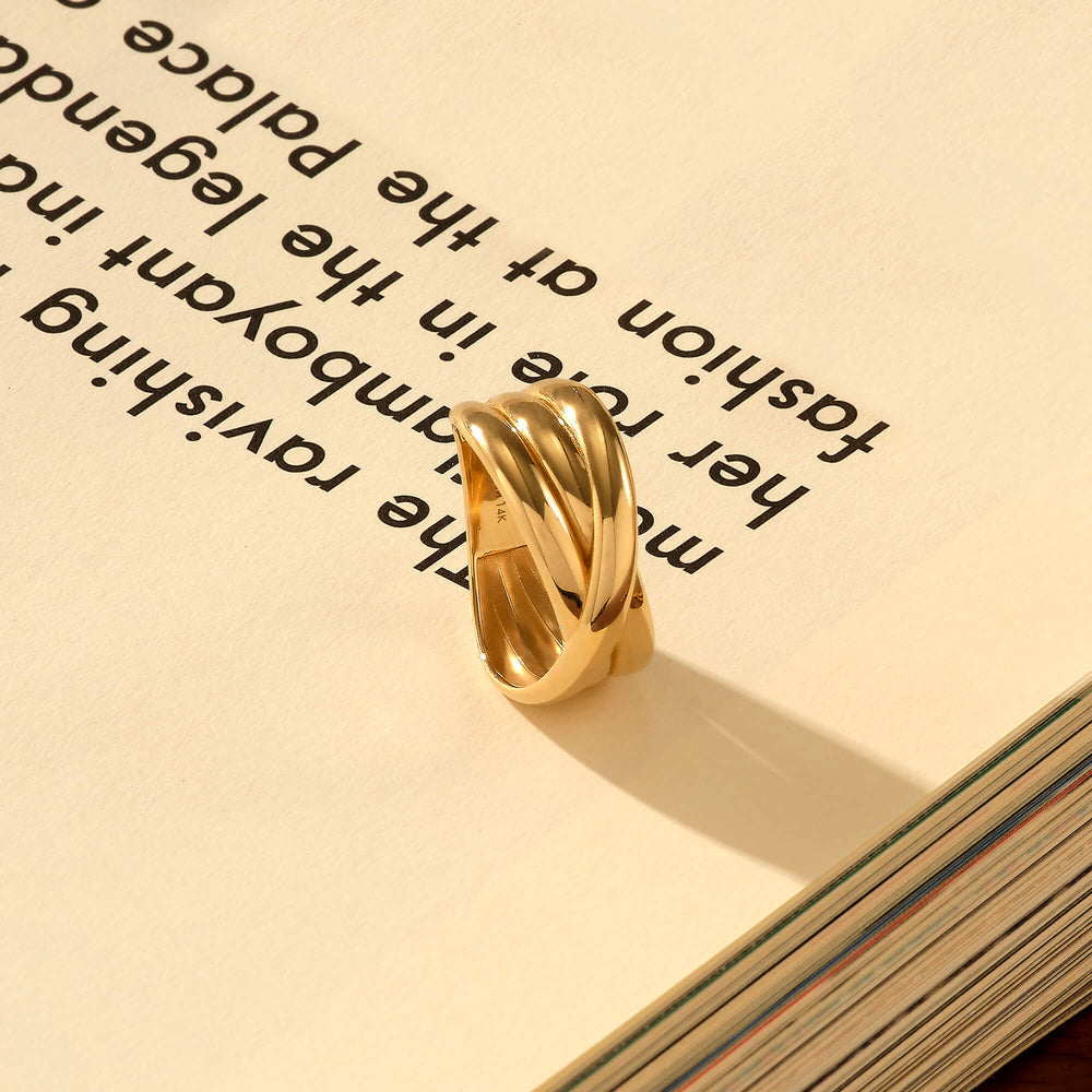 Women's Crossover Wedding Band Ring in Real Yellow Gold