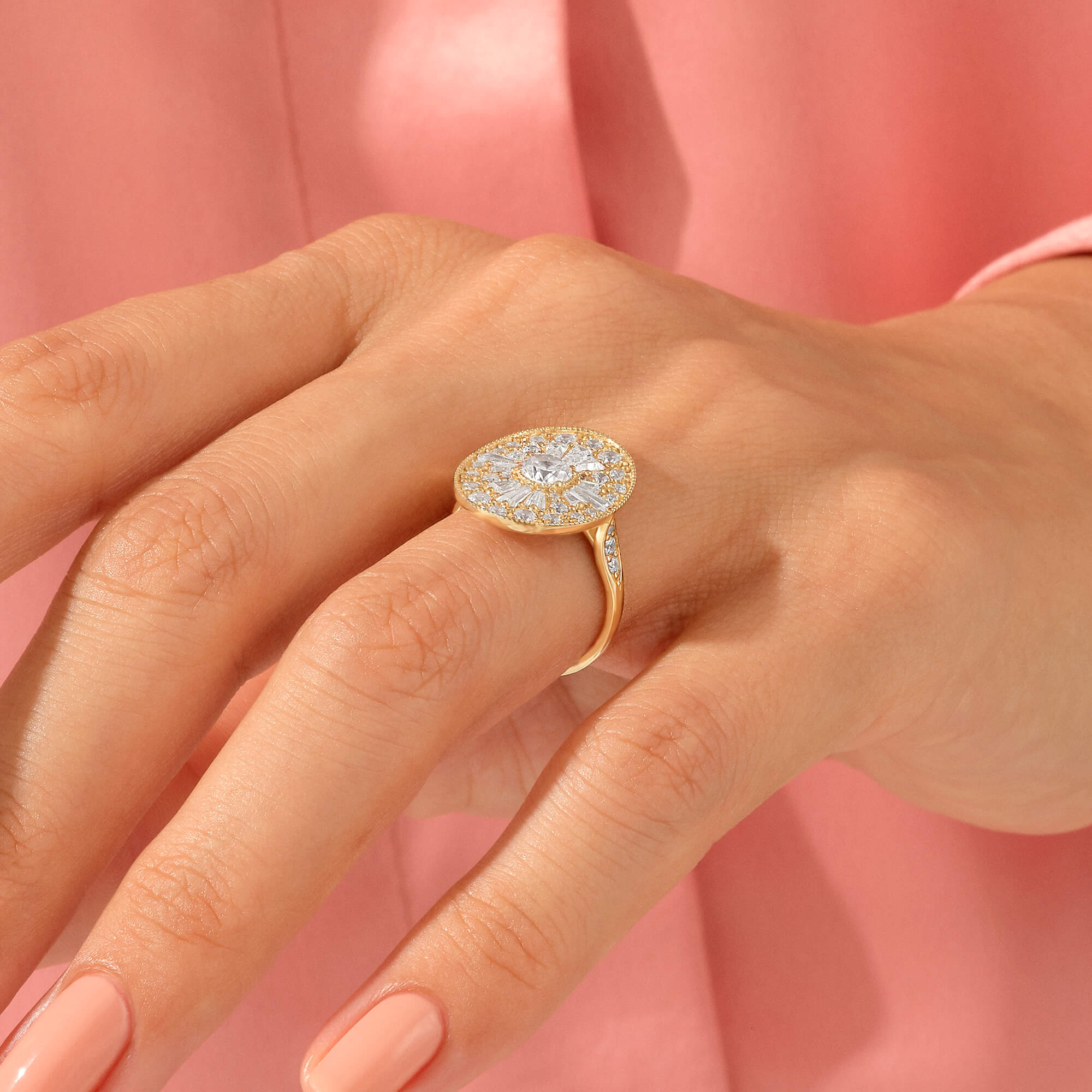 14k Solid Gold Oval Mosaic Design Statement Ring - Norm Jewels – NORM JEWELS