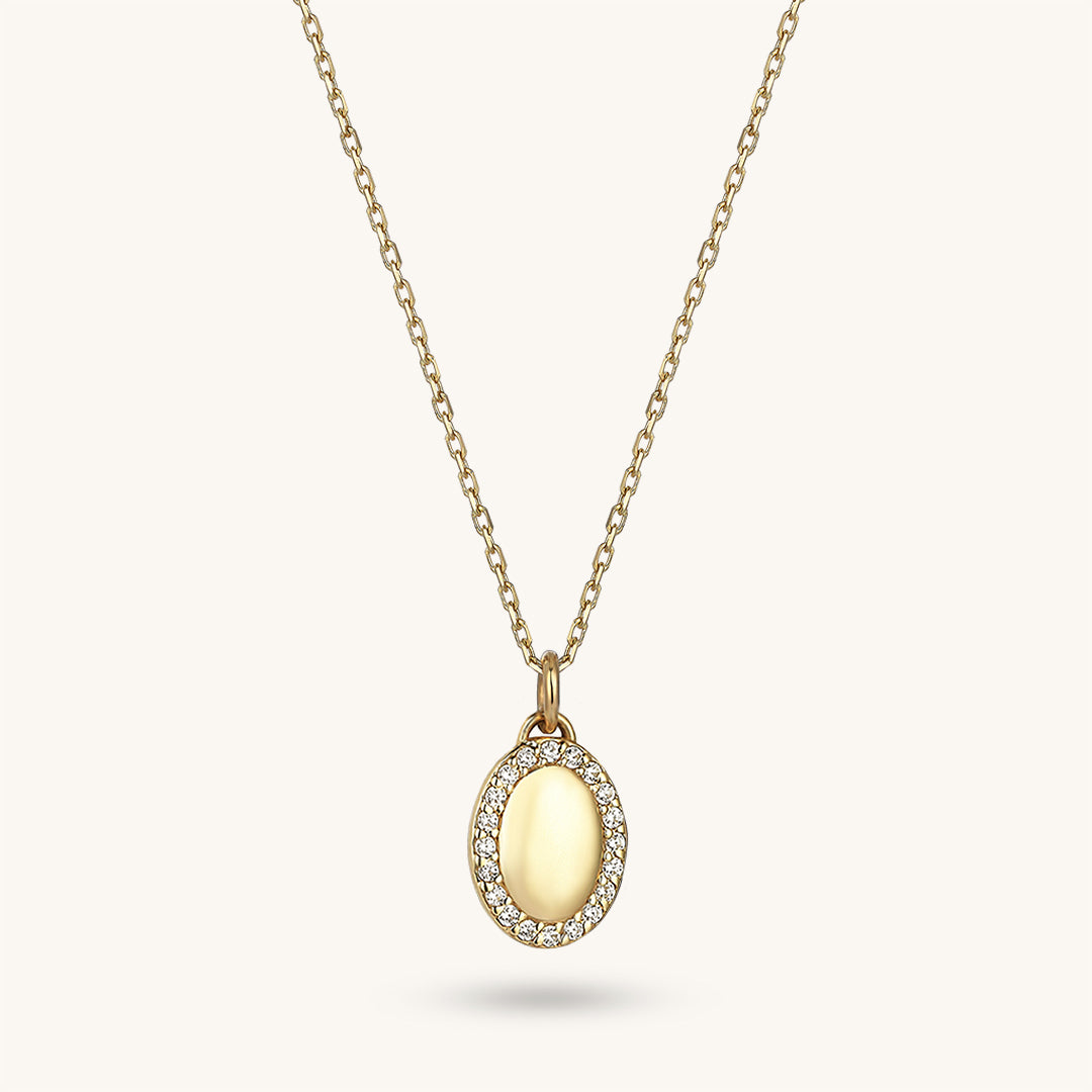 Oval Signet Necklace Paved with CZ in 14k Solid Gold – NORM JEWELS