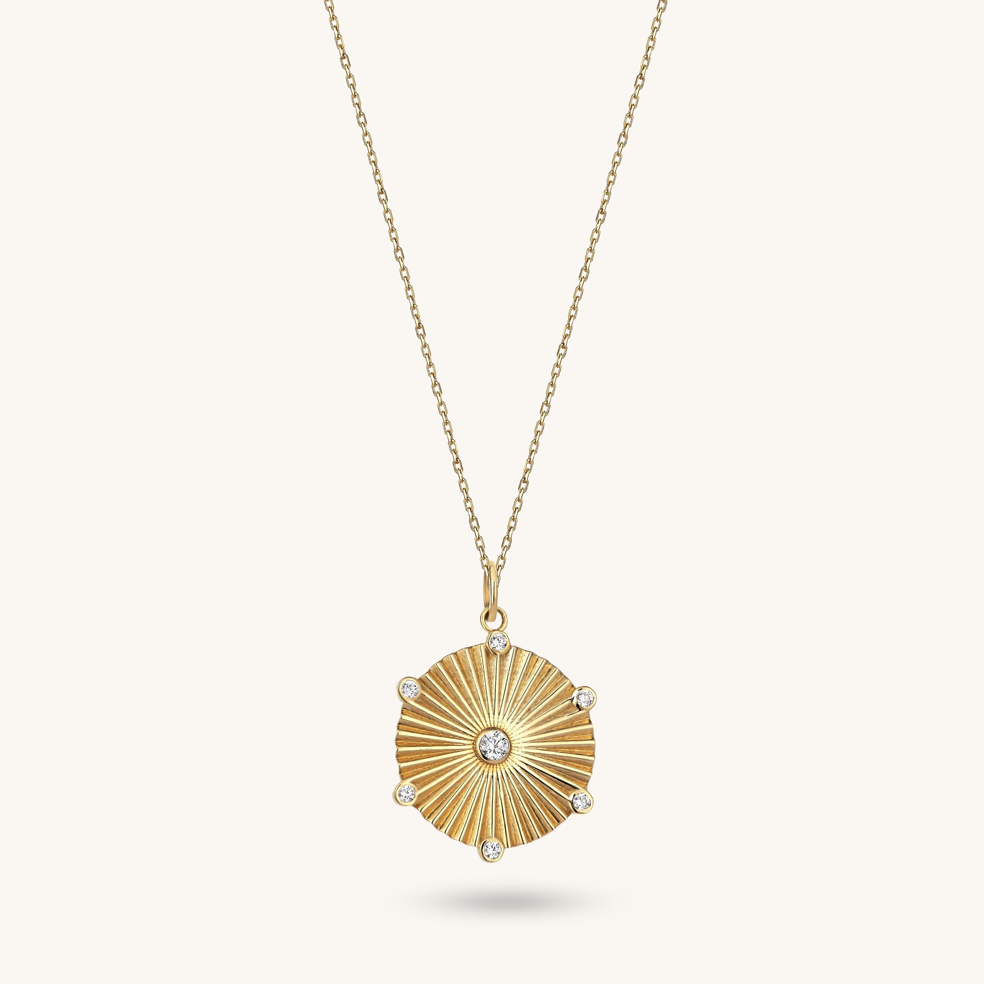 14k Gold Pave Sun Coin Necklace for Women