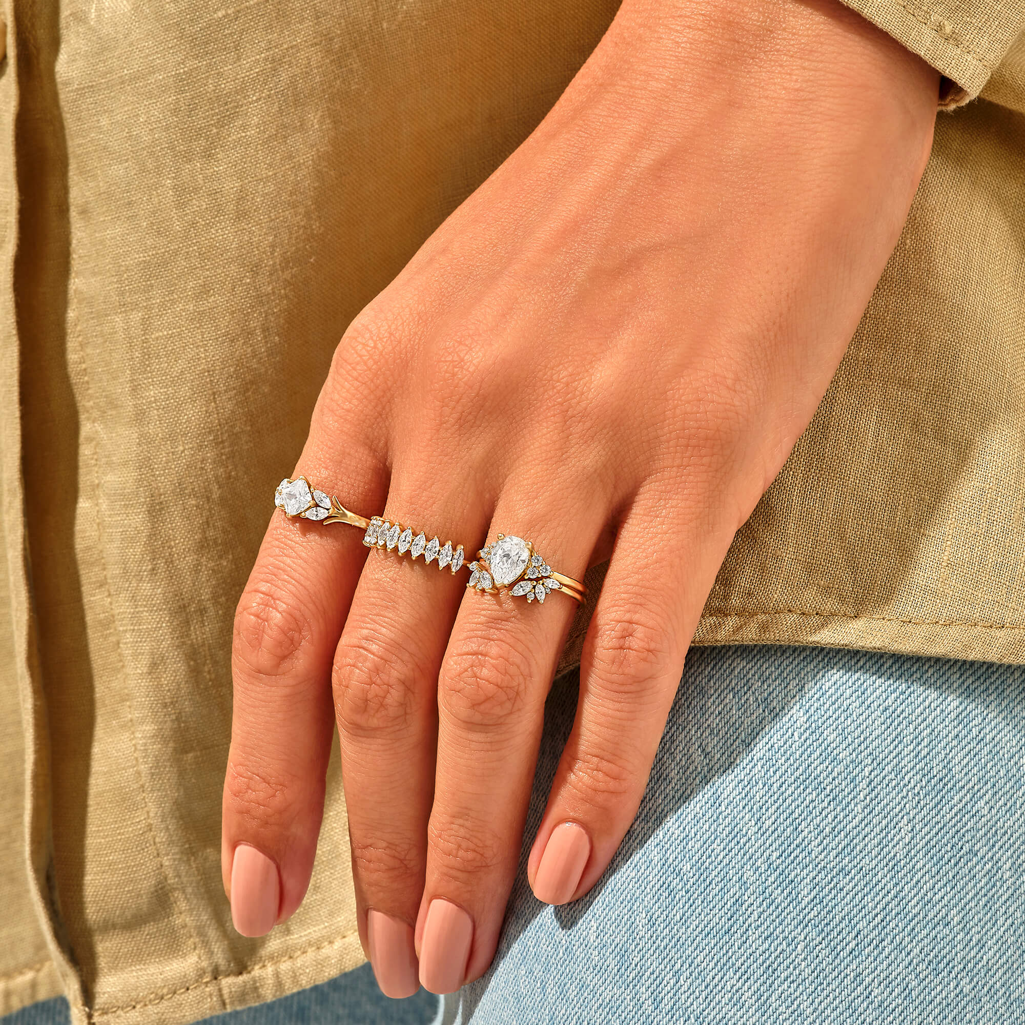 Princess Cut Flower Engagement Ring in 14k Solid Gold – NORM JEWELS