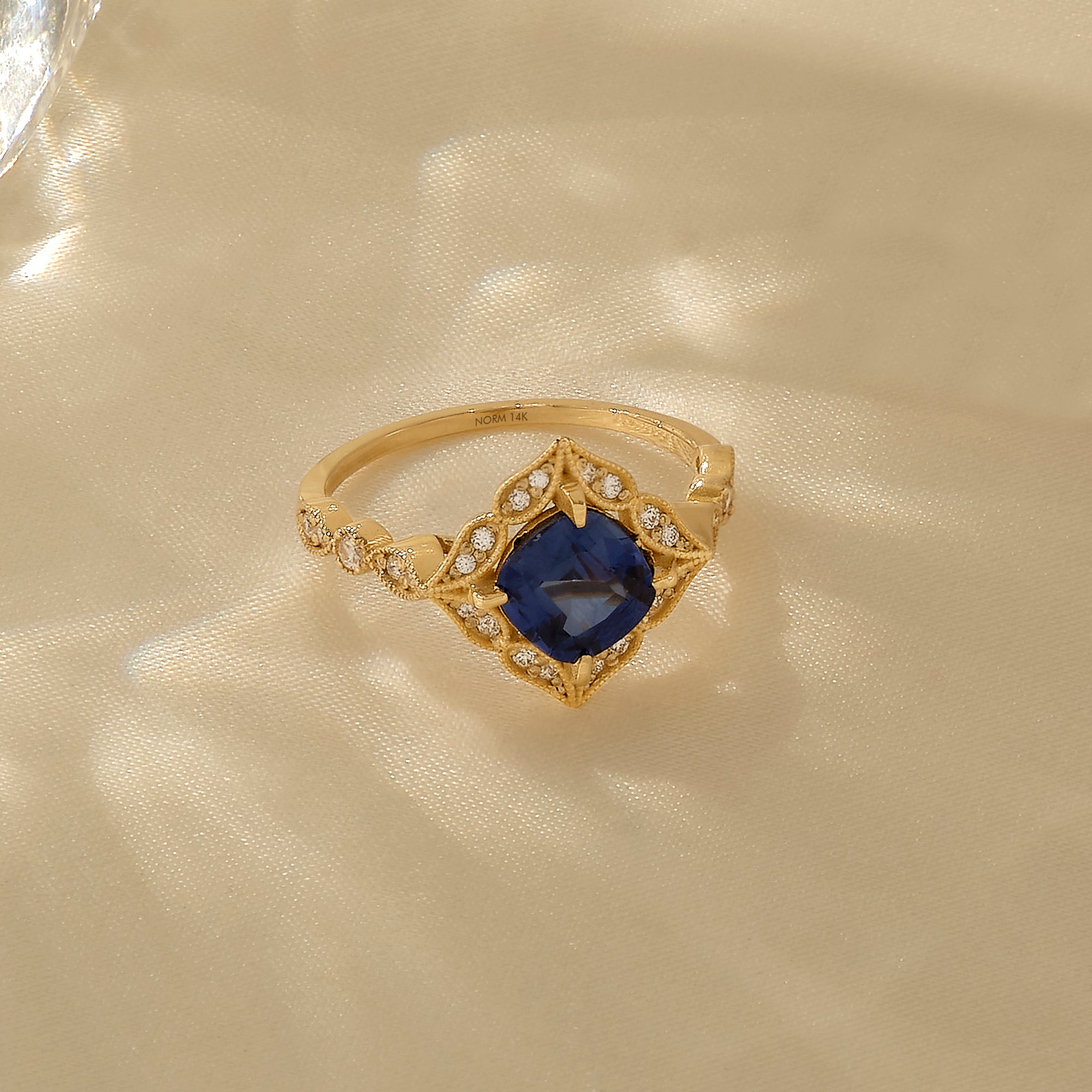 14k Real Gold Vintage Sapphire Art Deco Engagement Ring – NORM JEWELS