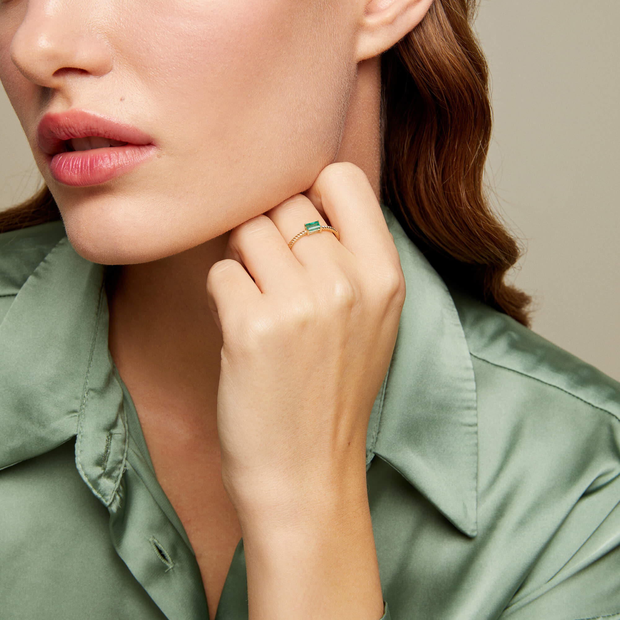 Twined Baguette Cut Emerald Stackable Ring in Solid Gold – NORM JEWELS